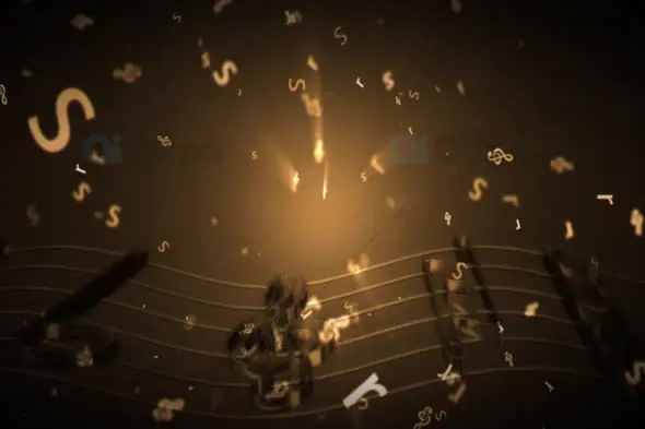 Floating Musical Notes with Glowing Light Effects on Golden Background ...
