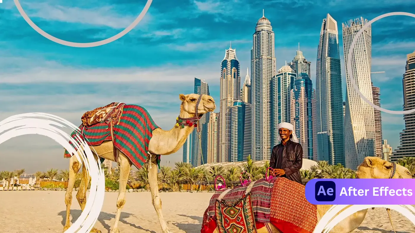 Dubai Cityscape with Traditional Camel Scene Transition Template | AIClips