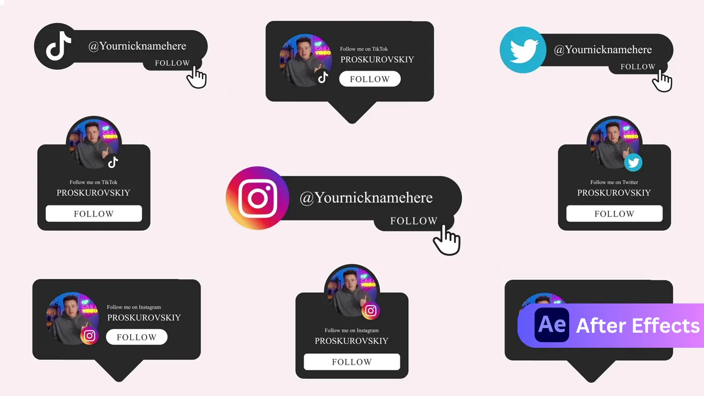 Social Media Follow Buttons Template Pack | AIClips