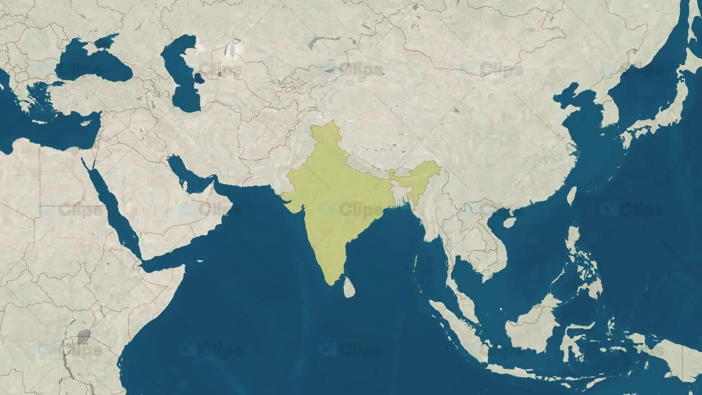 Highlighted Map of India with Surrounding Regions | AIClips