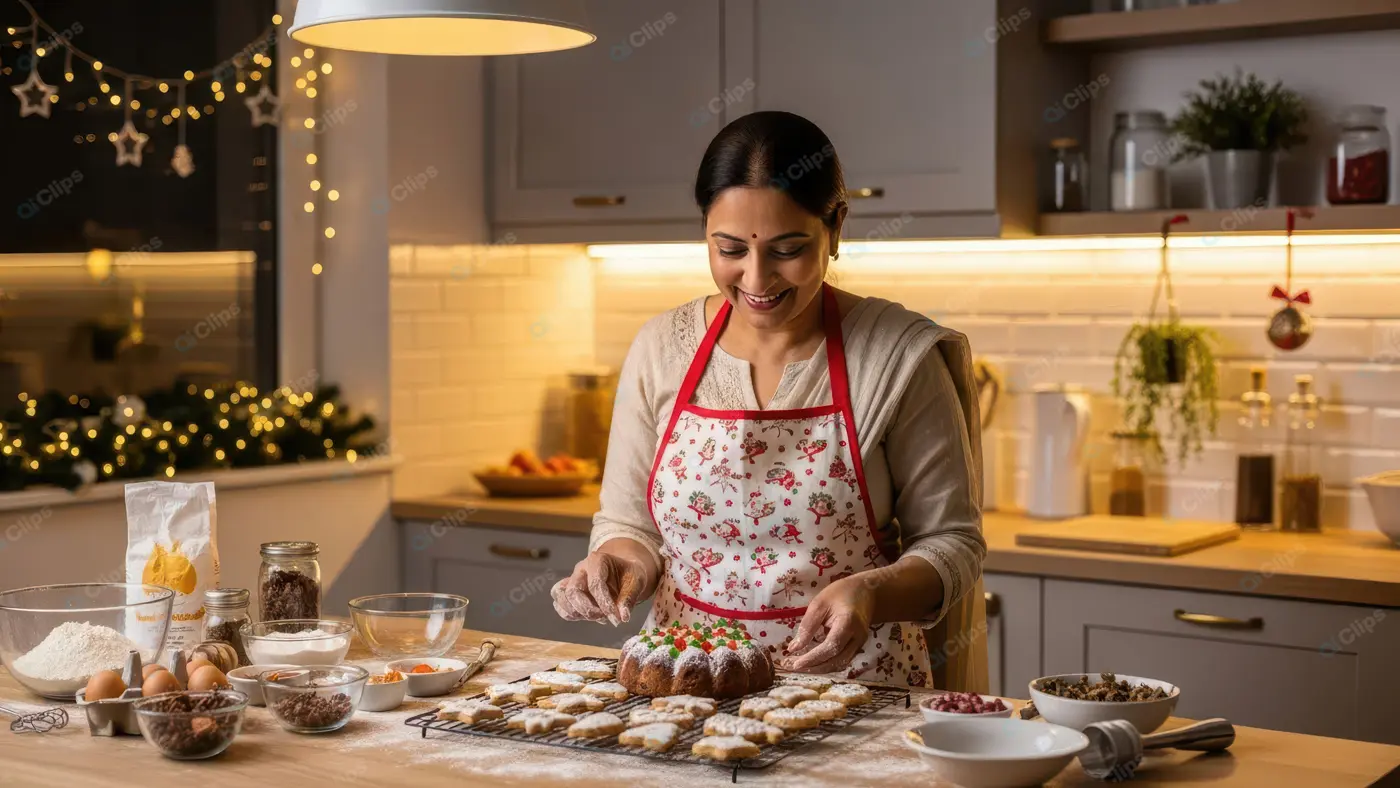 Indian Woman's Festive Holiday Baking | AIClips