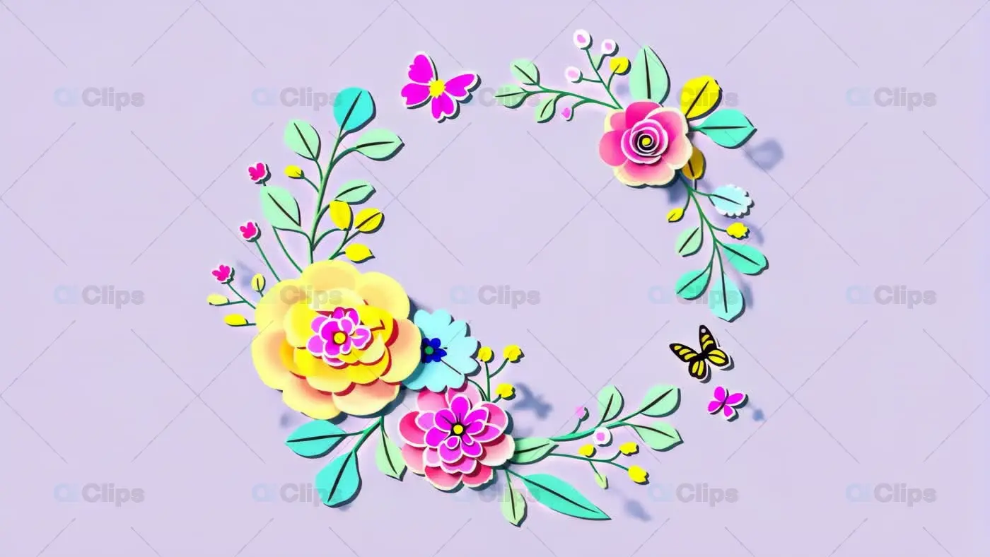 Animated Paper Cut Floral Design with Butterflies | AIClips