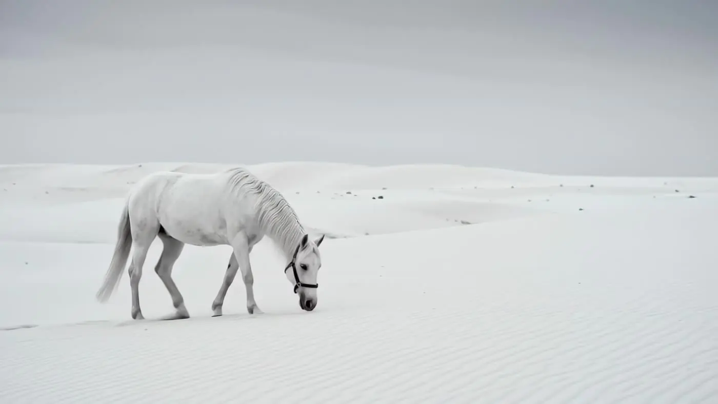 Lone White Stallion on Sand Dunes | AIClips