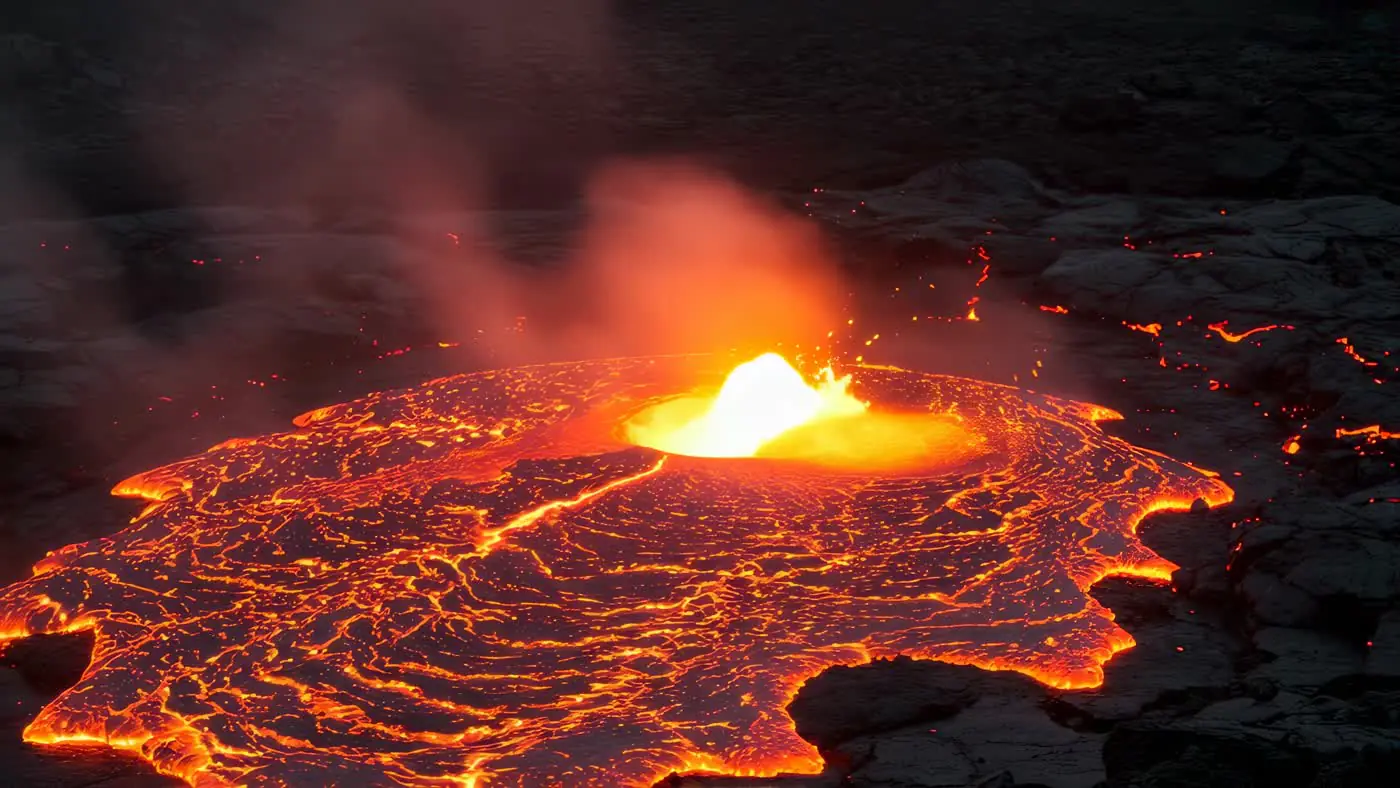 Fiery Lava Lake Eruption Molten Magma Volcanic Activity | AIClips