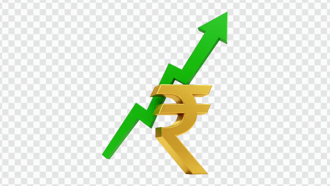 Rising Indian Rupee with Green Arrow PNG | AIClips
