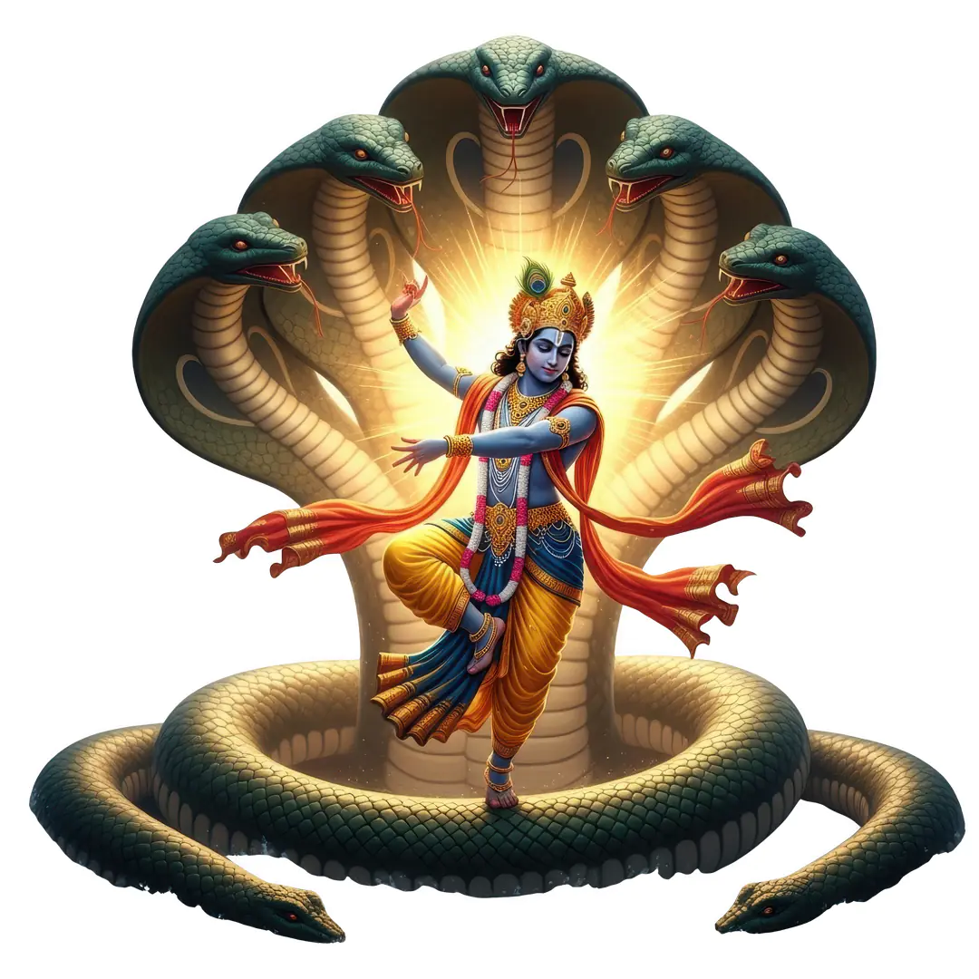 Divine Krishna Dancing on Multi-Headed Serpent PNG | AIClips