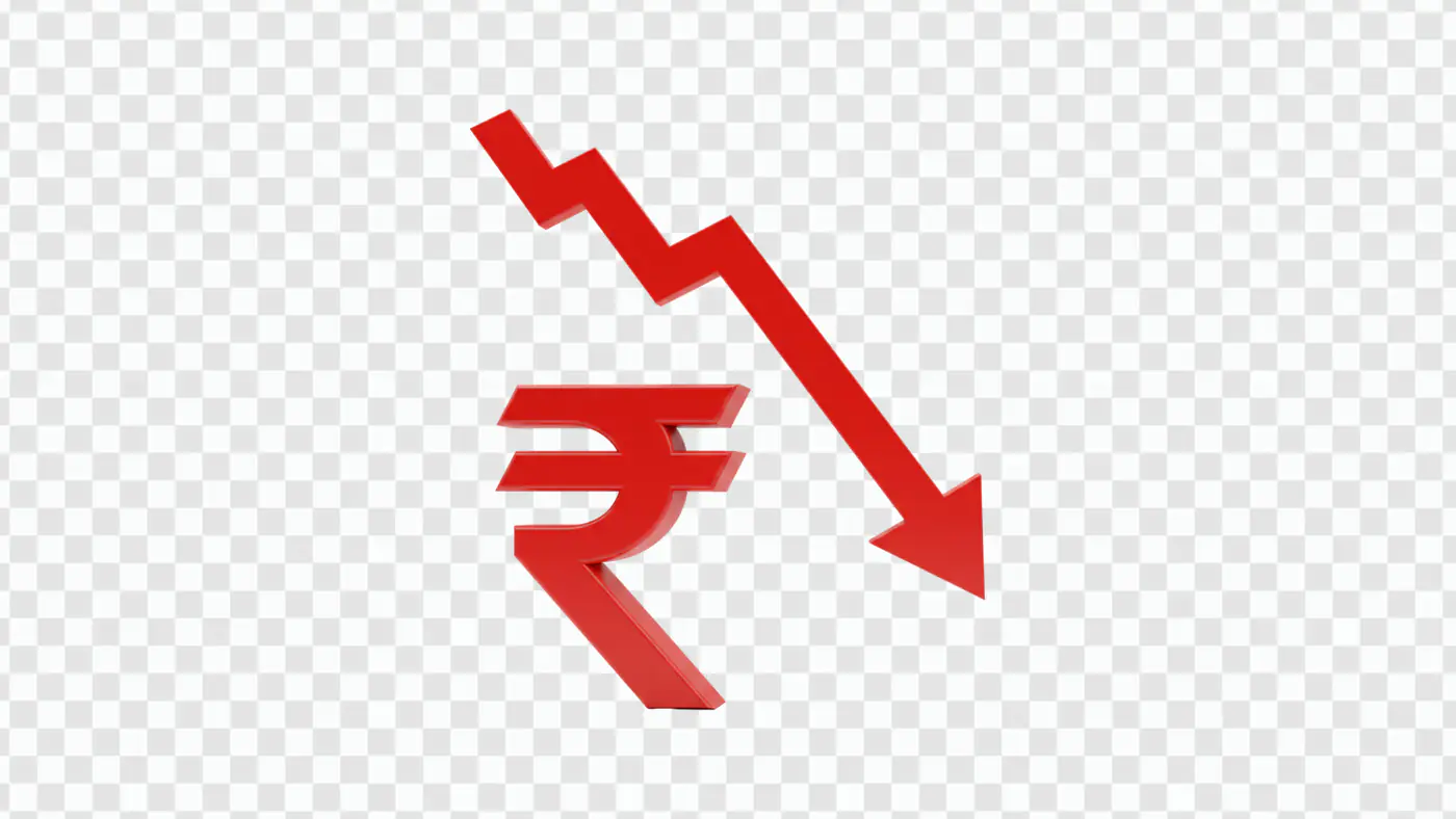 Falling Indian Rupee Symbol with Downward Arrow PNG | AIClips
