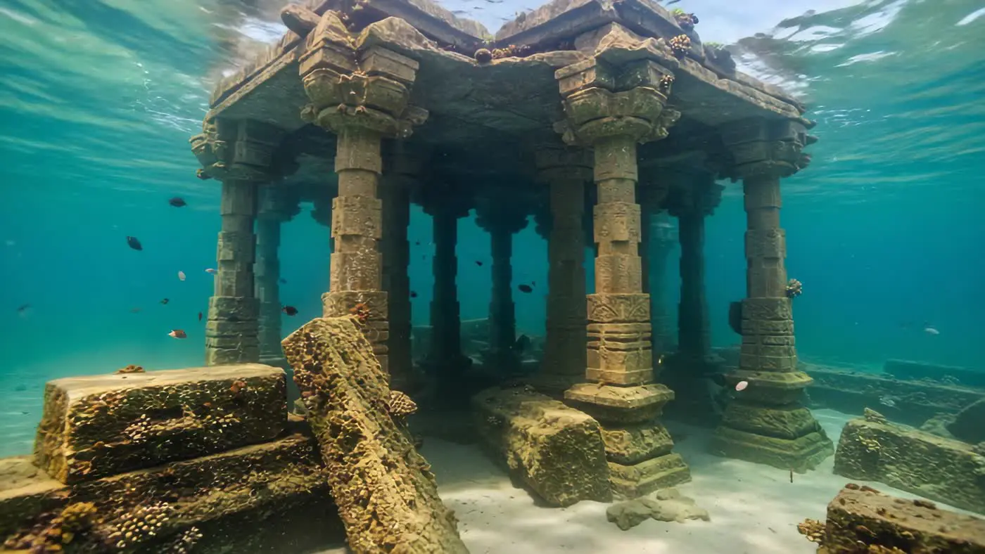 Ancient Underwater Temple Ruins in Ocean Depths | AIClips